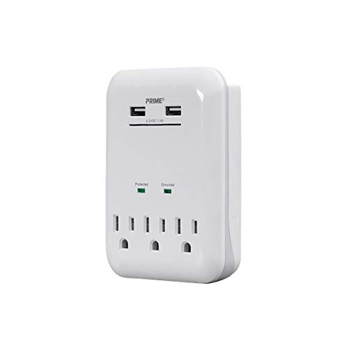 Monoprice 3 Outlet Power Surge Protector Wall Tap with 2 Built in 3.4A USB Charging Ports - White | ETL Rated 950 Joules with Grounded and Protected Light Indicator