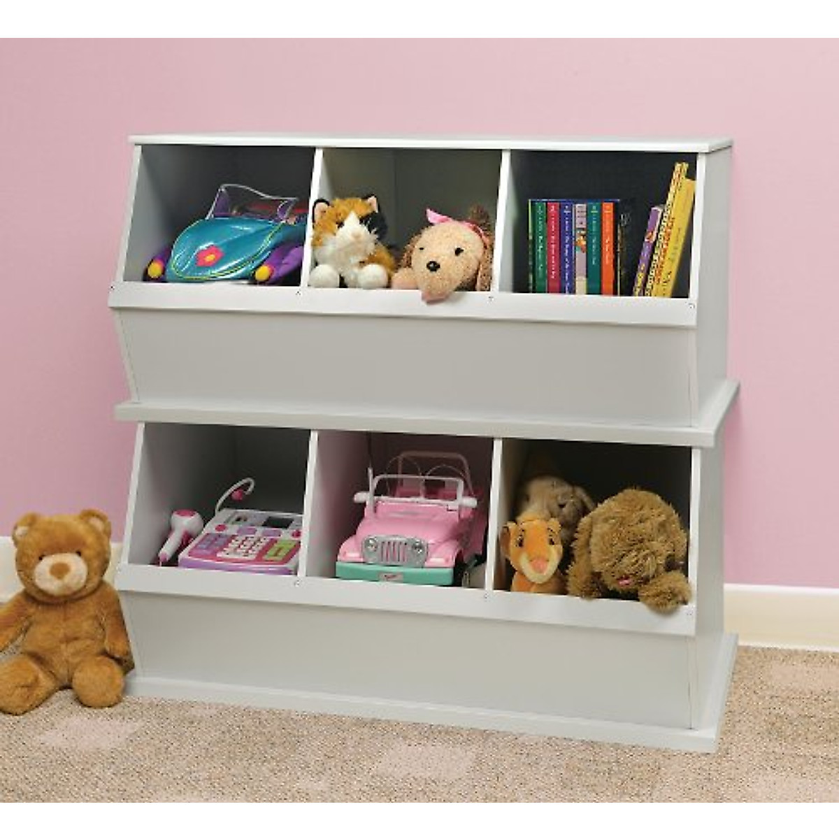 Stackable Wooden 3 Bin Open Storage Toy Organizing Cubby