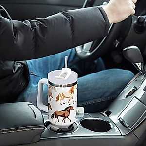 RPLIFE Colorful Horse 40 Oz Tumbler with Handle, Stainless Steel Coffee Tumbler, Insulated Coffee Mug with Lid