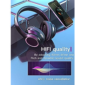 Tumwove Active Noise Cancelling Headphones Bluetooth Headphones Bluetooth 5.0 Wireless Over Ear Headset with Hi-Fi Deep Bass Low Latency Game Mode Quick Charge 80H Playtime with Mic for Travel Work