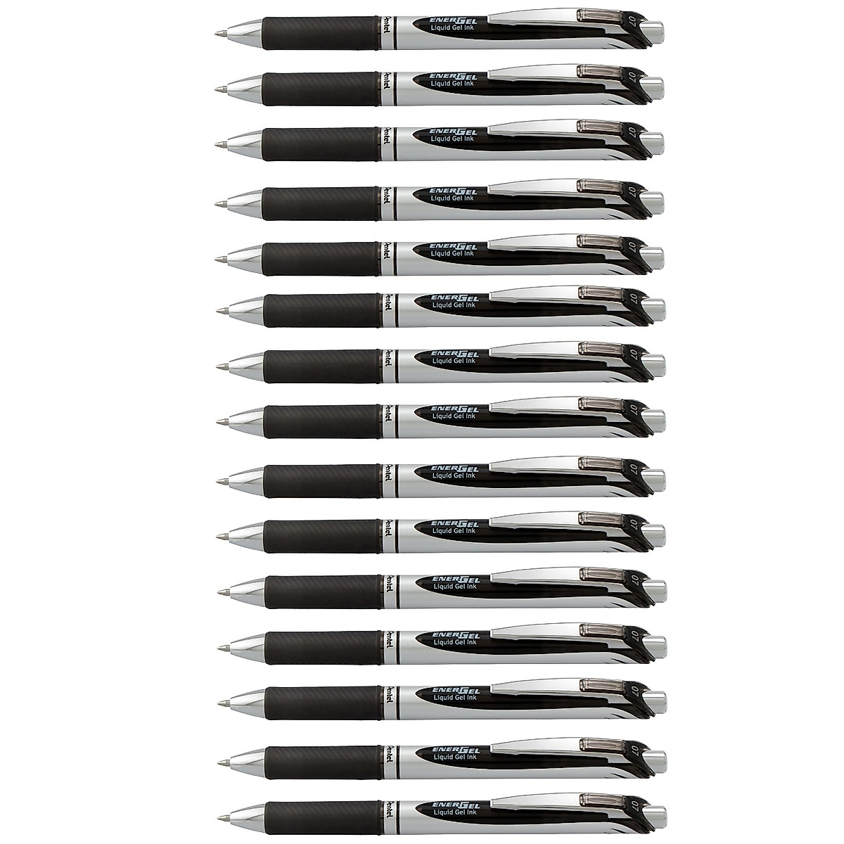 Pentel EnerGel RTX Deluxe Retractable Liquid Gel Pen, Fine .7mm Metal Tip, Black Ink, Silver Barrel (Bulk Lot of 15) (BL77-A)