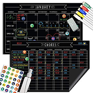 Magnetic Chore Chart Chalkboard & Reusable Dry Erase Calendar Set – Organizational Reward Planner - Family Planning Board - Kids Responsibility Reward Cleaning Chart – 11” x 17” (Lushleaf Designs)