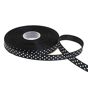 DXEUD Polka Dot Grosgrain Ribbon 25 Yard Each Roll 100% Polyester (3/8", Black)