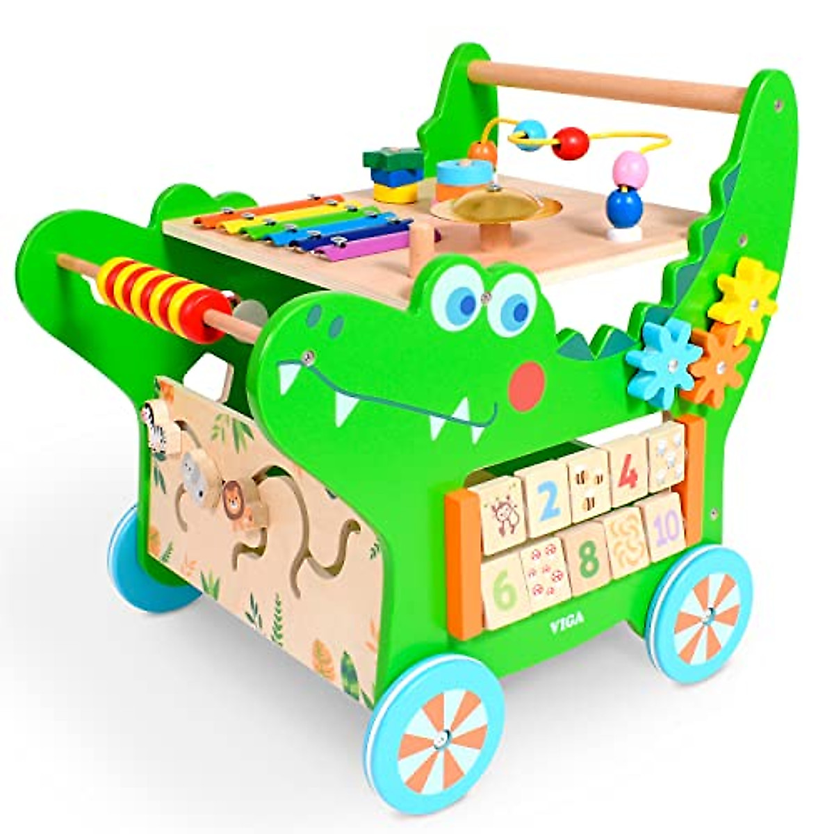 SPARK & WOW Crocodile Activity Walker - Ages 12m+ - Baby Activity Center Push Walker - 9 Different Activities - Teach Toddlers to Walk Through Play