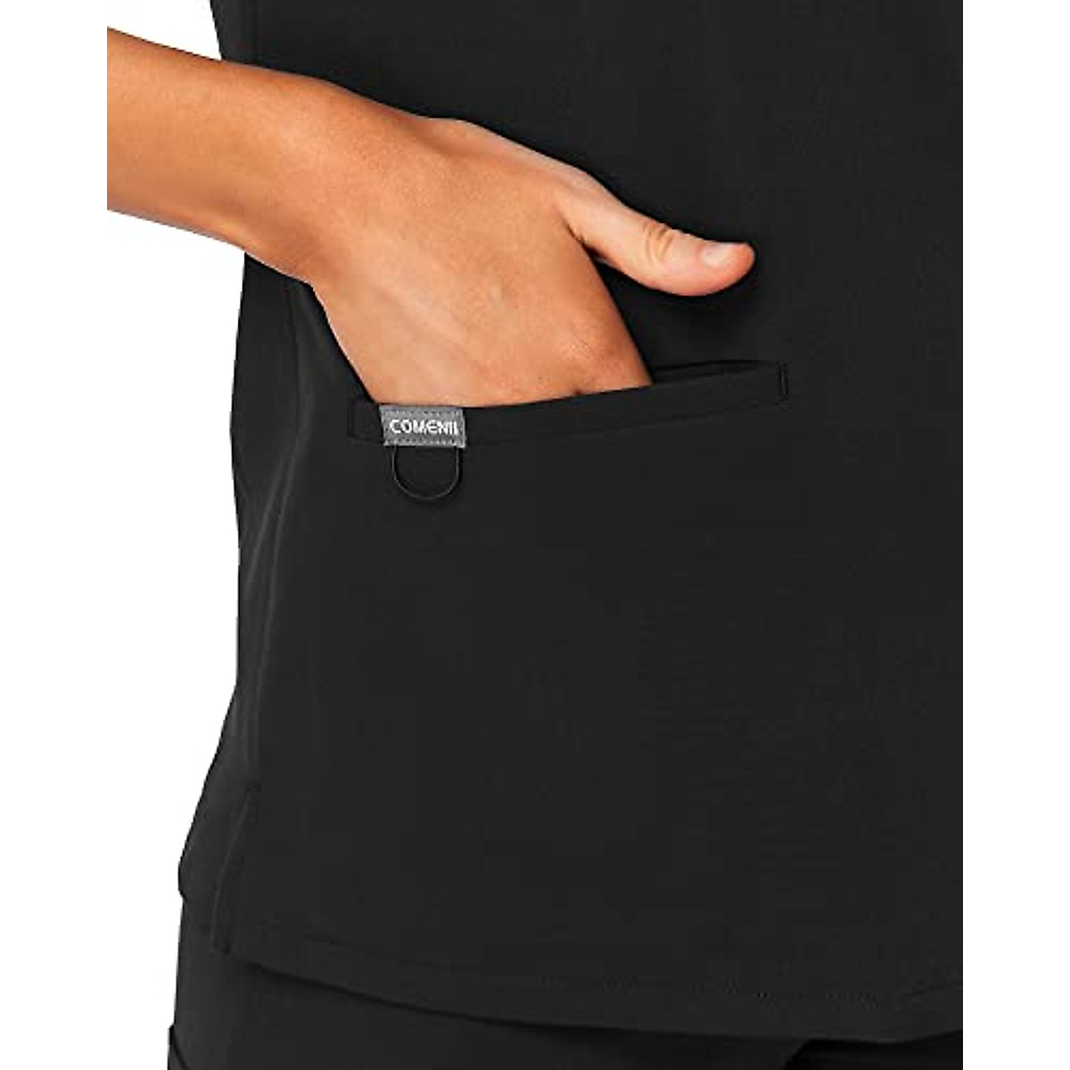 COMENII Scrub Tops for Women, 3 Pocket Soft V-Neck Tailored Fit Workwear, Anti-Wrinkle Medical Scrubs for Women（Black M）