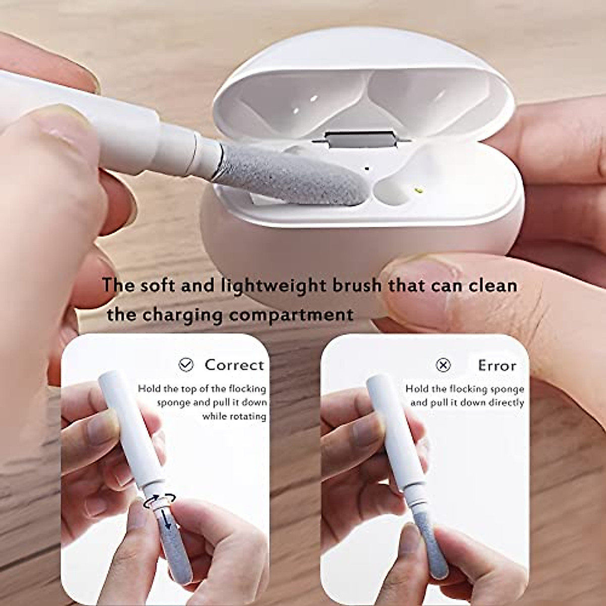 Airpods Earbuds Cleaning Kit, Airpods Pro 1 2 3 Cleaner Kit Pen Shape with Soft Brush for Wireless Earphones Bluetooth Headphones Charging Box Accessories Tool, Computer, Camera and Phone (White)