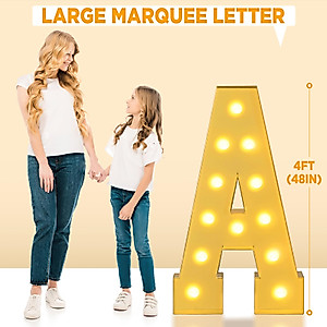 Marquee Light Up Letters, YBQZ 4FT Large Light Up Letters, Large Marquee Letters for Baby Shower Birthday Party Decor, Mosaic Balloon Frame for Wedding Engagement Party Decoration, Foam Letter E