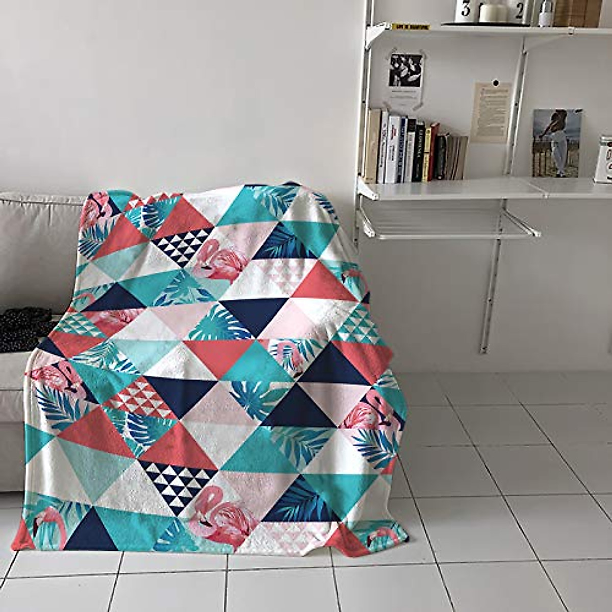 Flannel Fleece Microfiber Throw Blanket Summer Tropical Palm Tree Flamingo Triangular Lattice Soft Warm Fuzzy Lightweight Bed Blankets for Couch Bedroom Living Room 50x80 Inch