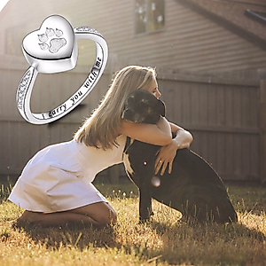 Fookduoduo 925 Sterling Silver Paw Print Urn for Ashes I Carry You with me Cremation Jewelry Dog Cat Claw Urn Finger Ring for Pet Lovers(Silver 7)