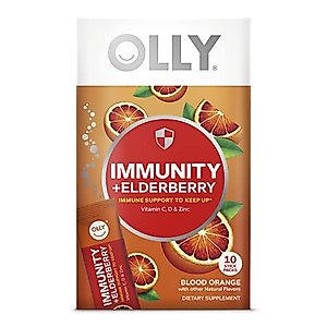 OLLY Immunity Powder, Daytime Immune Support, Elderberry, Vitamin C, D, Zinc, Fizzy Drink Mix, Blood Orange - 10 Count