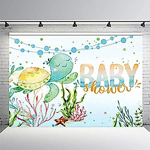 MEHOFOTO 7x5ft Ocean Baby Shower Photography Backdrop Under The Sea Sea Turtle Boy Party Decoration Starfish Ocean Theme Baby Shower Photo Studio Booth Background Banner for Cake Table Supplies