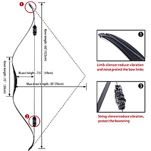 OBTOUTDOOR Black Hunter Recurve Bow 20lbs-55lbs 51Inches Traditional Handmade Wood Recurve Bow for Archery Hunting Recurve Bow