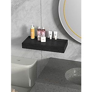 NiHome Floating Shelf with Drawer, Floating Nightstand, Floating Shelf Wood, Wall Mounted Rustic Wood Shelf for Bedroom, Living Room, Kitchen, Hold up to 80lbs (Black)