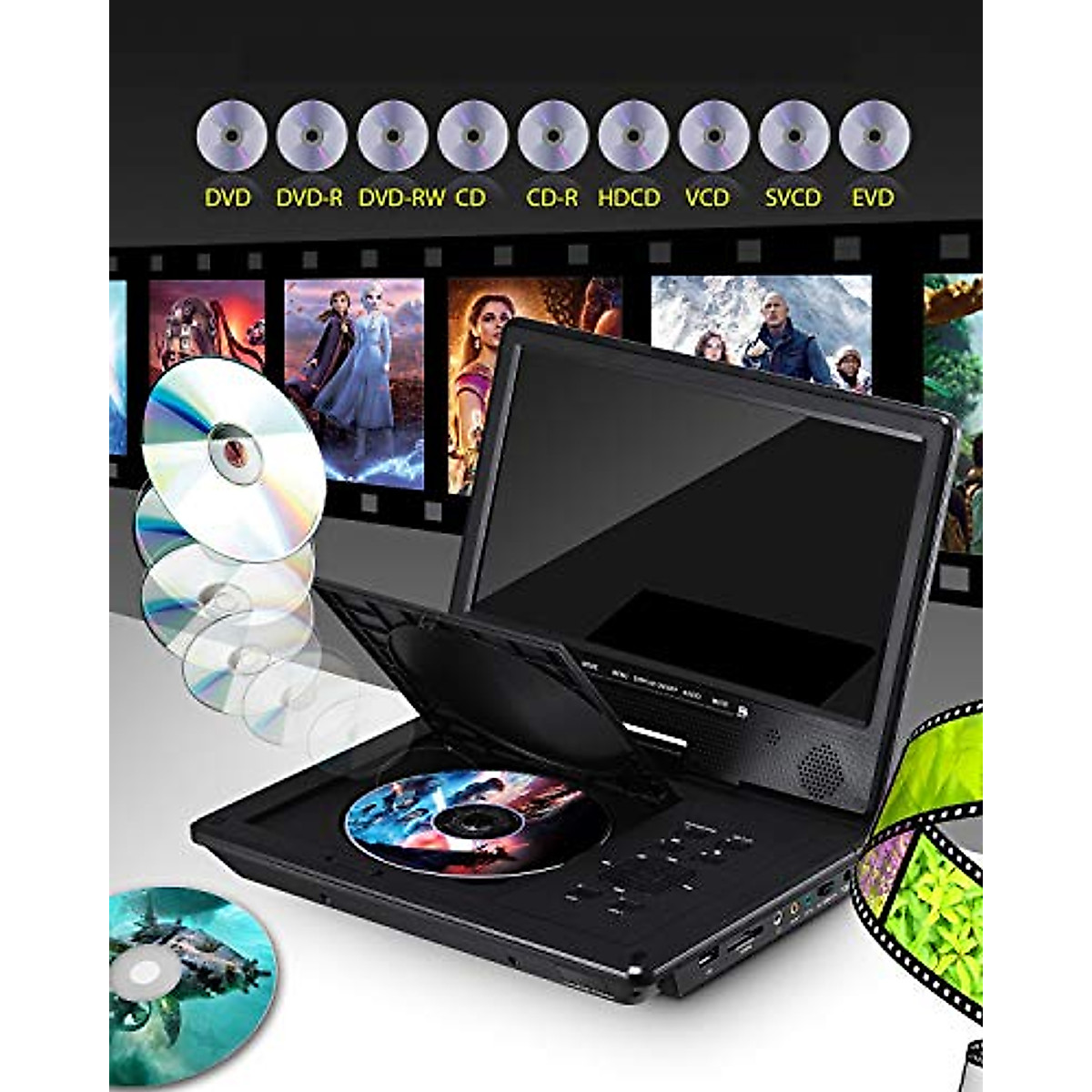 UEME Portable DVD Player for Car with 10.1" HD Swivel Display Screen, Car Charger, Support CD/DVD/SD Card/USB, Car Headrest Holder, Improved Button Design