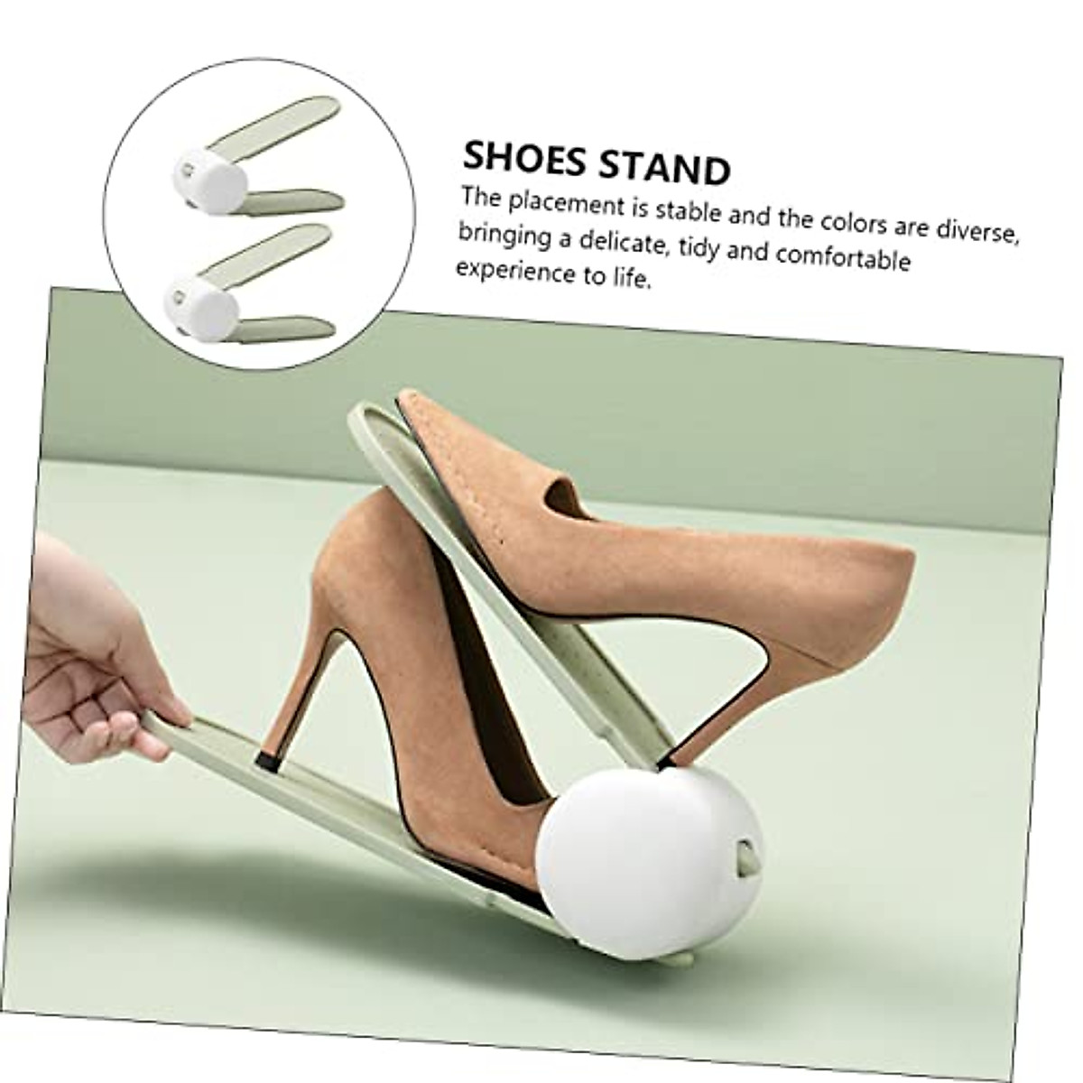 Levemolo 2pcs Shoes Double Bedroom Sandals White Racks Practical Stackable Home for Adjustable Shelf Space High Stacker Organizer Non-Skid Storage Green Slots Clo Low Stands Layer Sneakers