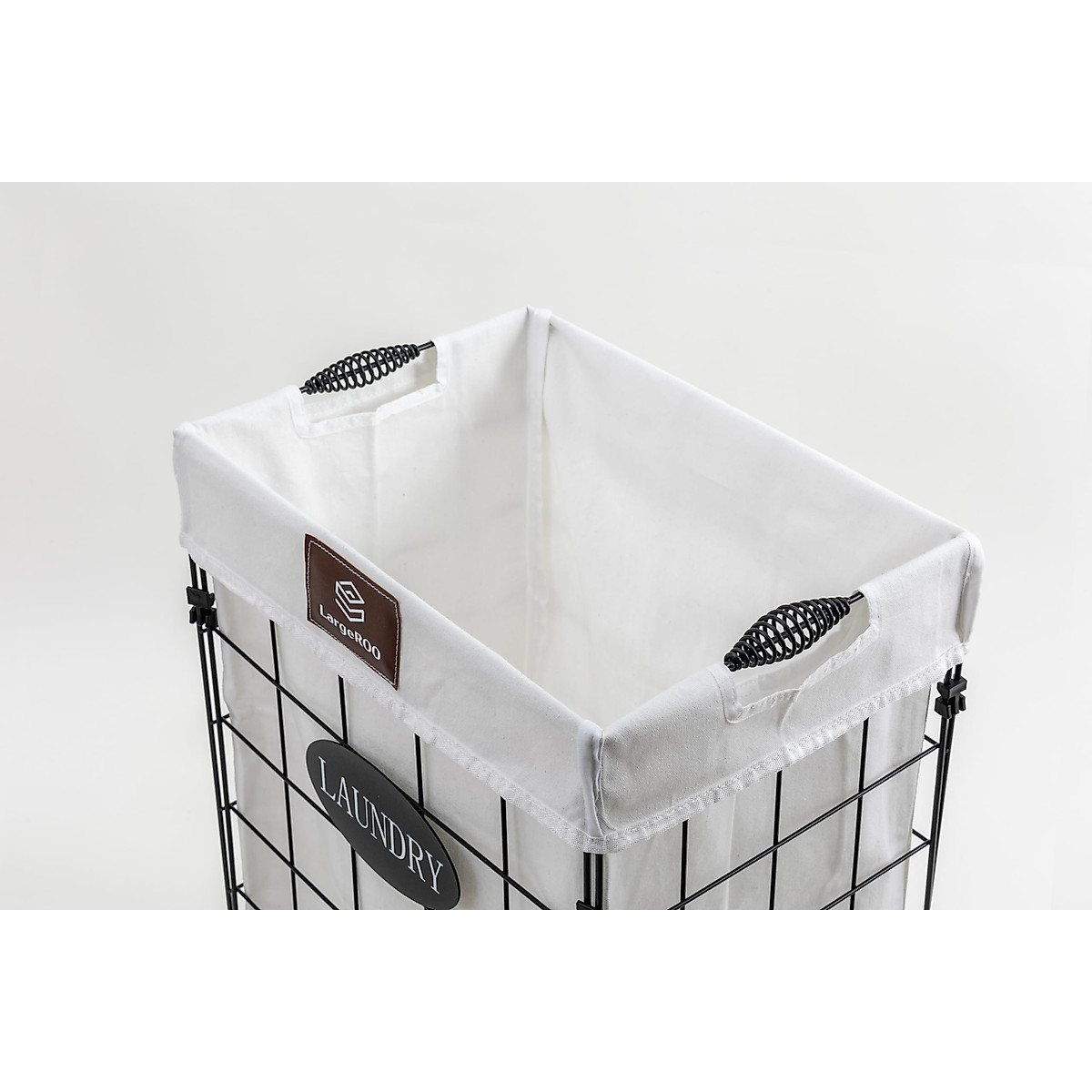 LargeROO Wire laundry Basket with Wheels & Removable Liner Bag for Bedroom, Small 72L Laundry Hampers Black Rolling Baskets Dirty Clothes Hamper on Wheels