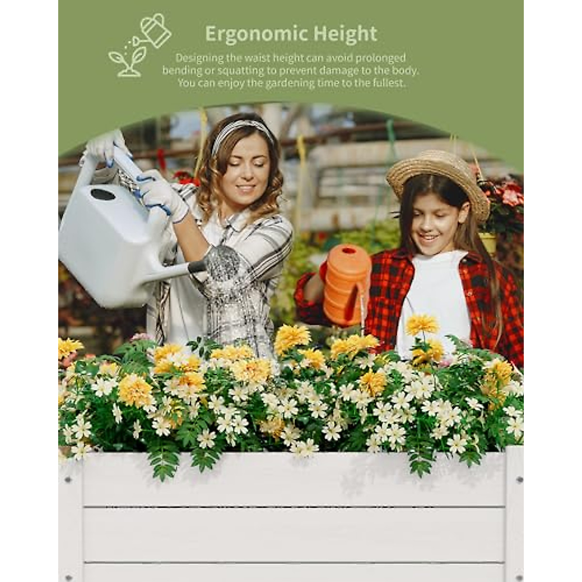JEAREY Raised Garden Bed with Legs, HDPE Elevated Garden Boxes with Wheels, Raised Planter Box Outdoor, for Flowers Vegetables Herbs Backyard Patio Balcony, White