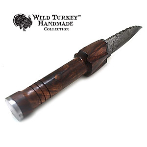 Wild Turkey Handmade Damascus Collection Sgian Dubh Durable Fixed Blade Hunting Knife - Genuine Leather Sheath Included (1171)