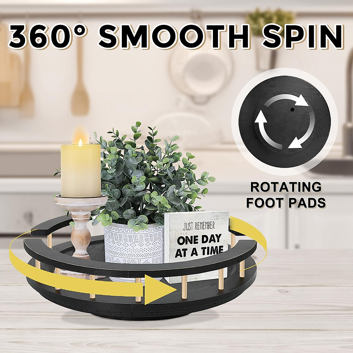 Lazy Susan Turntable for Cabinet, Wood Lazy Susan Organizer for Table, Large Rotating Vanity Tray for Countertop, 360 Turntable Lazy Susan for Pantry Kitchen Bathroom Countertop, 12.5 Inch,White