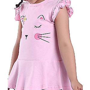 CuteMe Adorable Baby Girls Clothes Set Cute Cat Print Sleeveless Shirt Tops Cropped Pants 2 Pieces Outfits (19101,Pink,120)