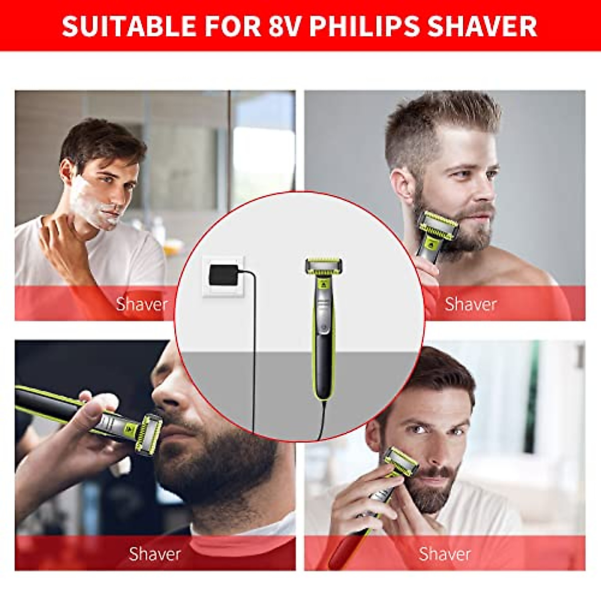 MEROM One Blade QP2630 Charger Compatible with Philips HQ850 Power Cord, Compatible with Philips Norelco Oneblade 8V Charger QP2530, QP2630 Trimmer Charging Cord