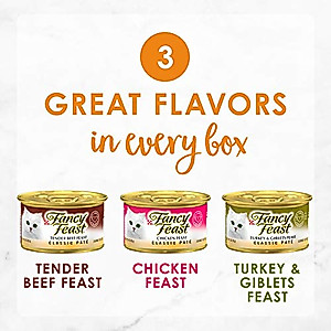 Purina Fancy Feast Grain Free Pate Wet Cat Food Variety Pack, Poultry & Beef Collection - (30) 3 Oz. Cans