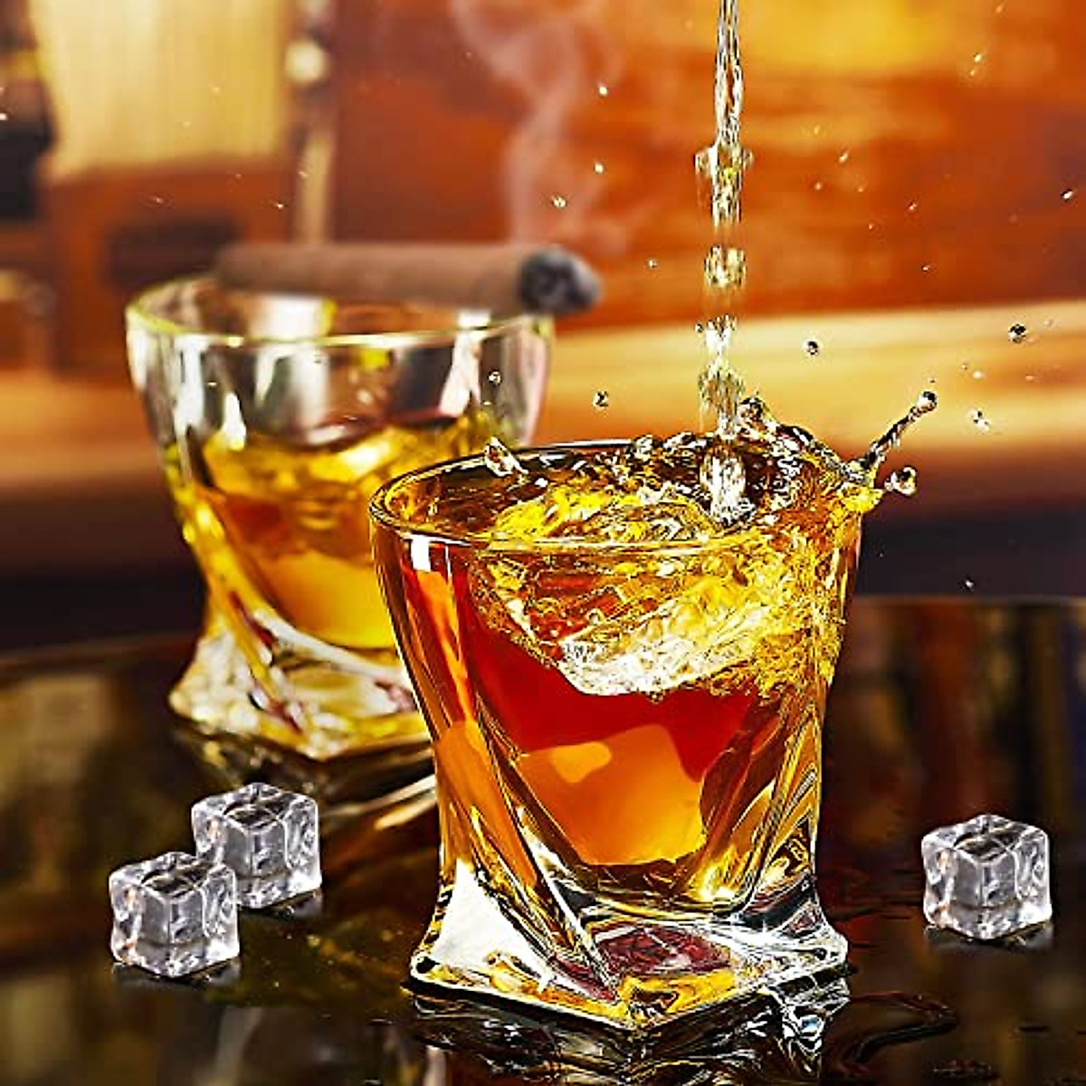 KITNATS Old Fashioned Whiskey Glasses 10 OZ Rocks Glasses Set of 4, Gift Box - Barware For Bourbon, Scotch, Rum glasses, Whisky Cocktail Drinks for Men Women