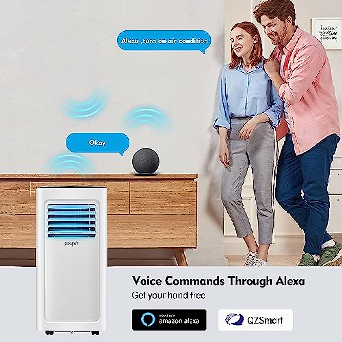 8,000 BTU Portable Air Conditioners Cools up to 350 Sq.ft, Portable AC Built-in Cool, Dehumidifier, Fan Modes, Room Air Conditioner with Remote Control/Installation Kits, White