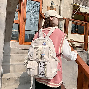CHERSE Kawaii School Backpack for Teen Girls Back to School Aesthetic Cute Adorable Lovely with Kawaii Pin and Cute Accessory (White)