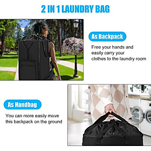 DEGUM Laundry Bag Backpack, 2 in 1 Extra Large Laundry Hamper Basket for College Dorm Room Essentials, with Adjustable Shoulder Straps and Mesh Pocket for Apartment, Laundromat, Travel