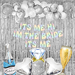 Pre-Strung Holographic Bachelorette Party Banner Iridescent Its Me Hi I'm The Bride Its Me Banner for Bachelorette Party Decoration