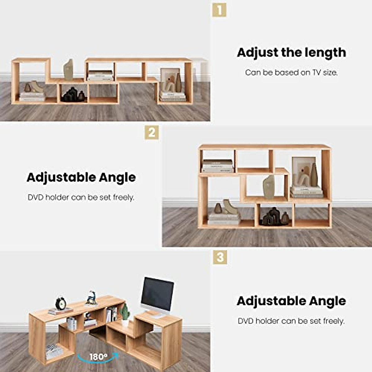 Recaceik Cube Bookshelf 2 Shelf Bookcase L-Shaped TV Console Stand Modern Entertainment Center with Open Storage Shelves for CDs/Movies/Books for Living Room, Bedroom, Home Office