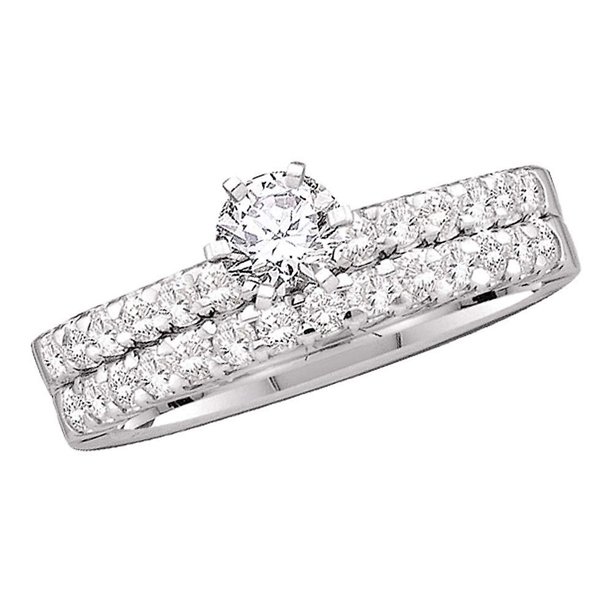 14kt White Gold Womens Round Diamond Solitaire Bridal Wedding Engagement Ring Band Set 7/8 Cttw