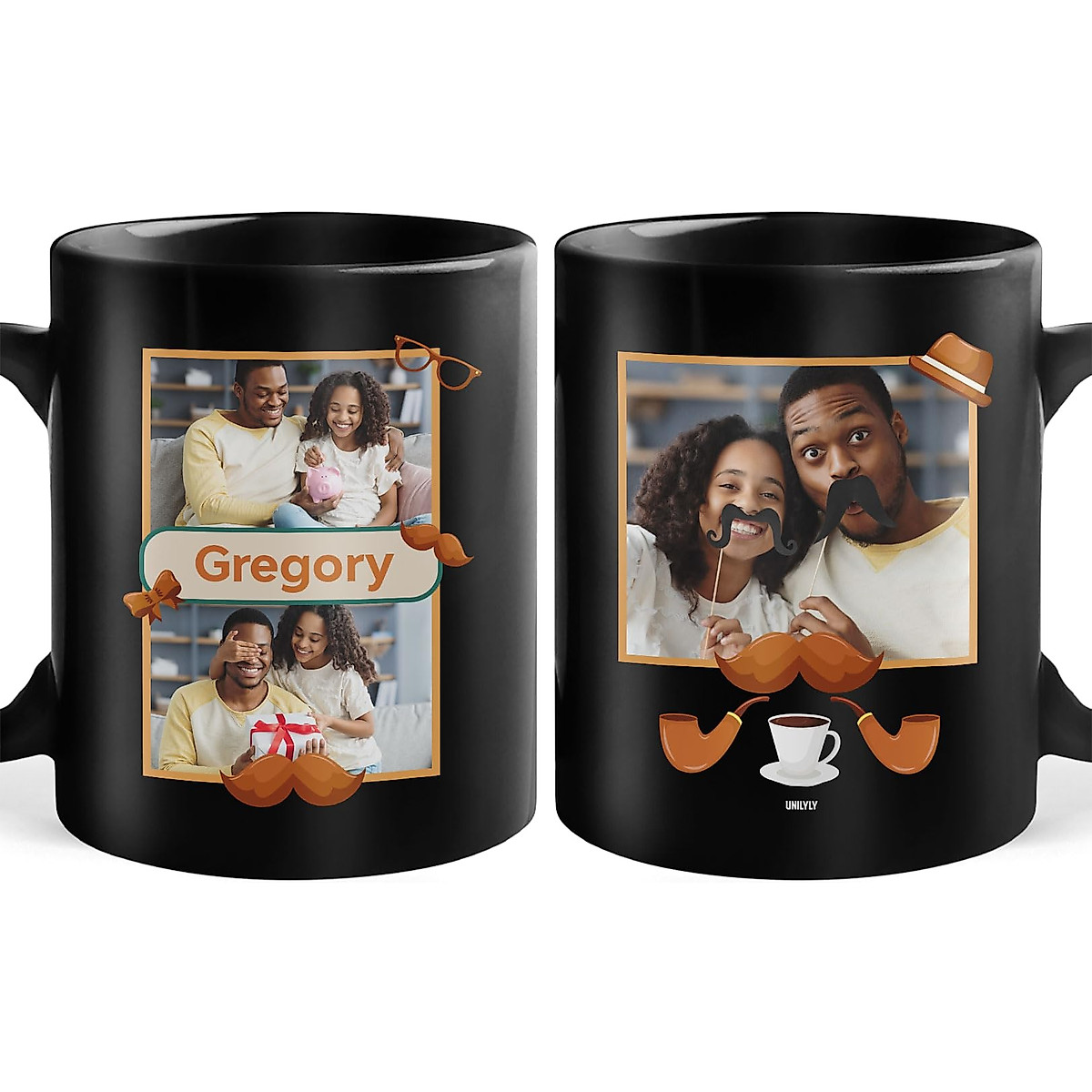 Black Ceramic Coffee Mug Photo Mugs Personalized Picture Custom Name Birthday Gifts For Fathers Day Men Dad Grandpa Husband Drinking Tea Cups Table Desk Accessories 11 and 15 Oz