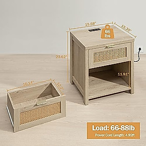 Bacyion Nightstands Set of 2 with Charging Station - Farmhouse Wood Night Stand with Drawer and Storage Shelf, Accent Bedside Table with USB Ports & Outlets, Boho End Table Side Table for Bedroom