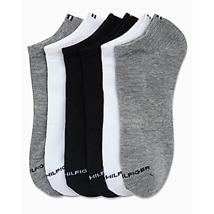 Tommy Hilfiger Men's Athletic Socks - Cushion No Show Ankle Socks (6 Pack), Size Shoe Size 7-12, Grey Assorted