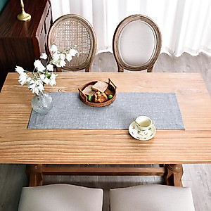 NEWISHER Farmhouse Rustic Table Runner Solid Grey Rectangular Table Runners Faux Linen Table Runner for Everyday Use Kitchen Dining Party Table 13x36 Inch