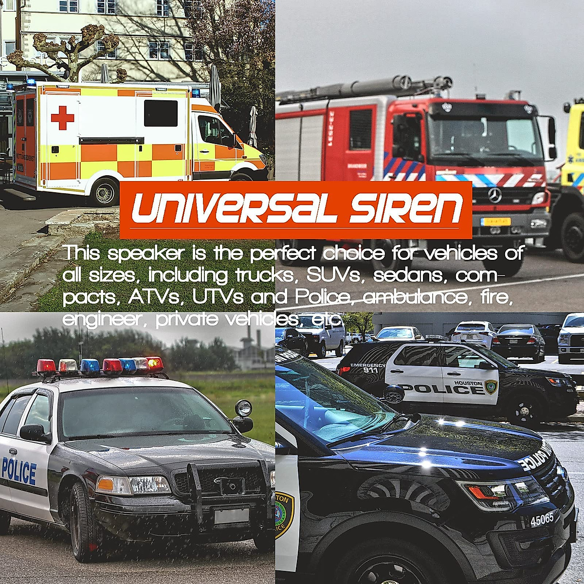 BooYu 200W Compact High-Performance PA Siren Horn Speaker [Ultra Slim] [8 Ohms] [125-135 dB] [IP66 Waterproof] [Capable with Any 100-200 Watt Siren] for Police Car, Ambulance, Fire, Engineer Vehicles