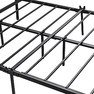 BOFENG Black Queen Size Bed Frames with Wood Headboard and Footboard,Heavy Duty Platform Bed Frame with Storage No Box Spring Needed,Steel Slats Mattress Foundation Square Pipe Design Noise Free,Brown