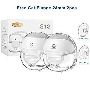 GULANNE Breast Pump Hands Free, Electric Breast Pump with 2 Modes & 9 Levels,Leak-Proof Design & Low Noise, Painless Breastfeeding Wearable Breast Pump Flange Inserts 27mm, Extra Free with 24mm