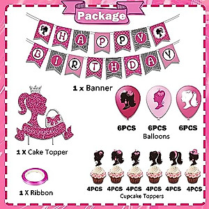 Hot Pink Girl Party Decorations Suitable for Birthday Party Decoration, Birthday Party Supplies Suitable for Hot Pink Girl Party Theme Include Balloons, Banner, Cake topper, Cupcake Topper