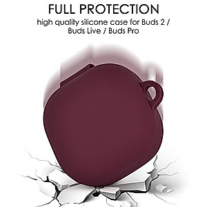 Filoto Case for Samsung Galaxy Buds 2 (2021) / Galaxy Buds Pro (2021) / Galaxy Buds Live/Buds 2 Pro, Cute Silicone Earbuds Protective Case Cover with Bracelet Keychain (Burgundy)