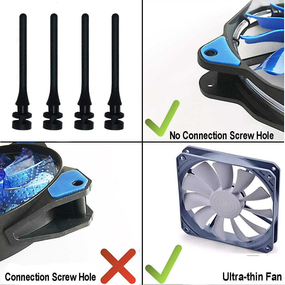 20PCS PC Case Fans Computer Cooling Fan Mount Screws, CPU Fan Mounting Pin Rivet Black Soft Rubber Reducing Noise Anti-Vibration Screws 40mm / 1.57in