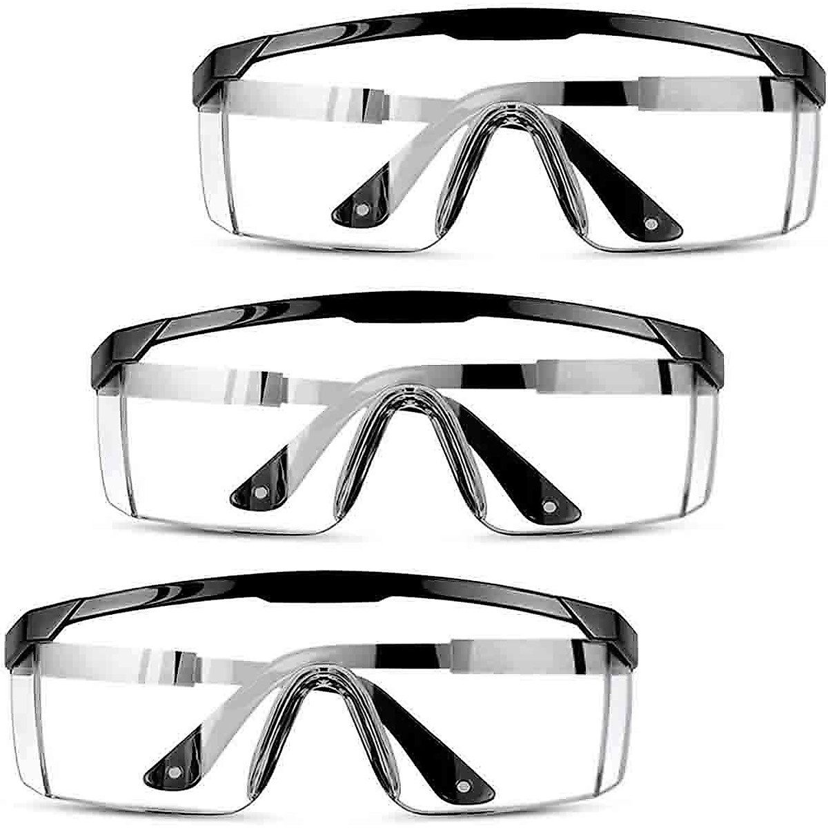 mozeeda Safety Glasses Men Women Clear Safety Glasses Goggles Over Eyeglasses, Z87 UV 400 Anti-fog Adjustable Temples Protection Goggles for Nurse,Eyewear Anti-Scratch with Temple for Lab