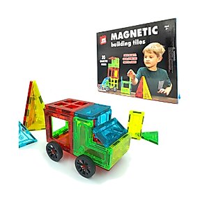 Magnetic Building Tiles - 35 Pieces Colorful Set for Artistic, Creativity and Educational Toys STEM (Science Technology Engineering and Mathematics) for Children Boys and Girls 3 Years and Up