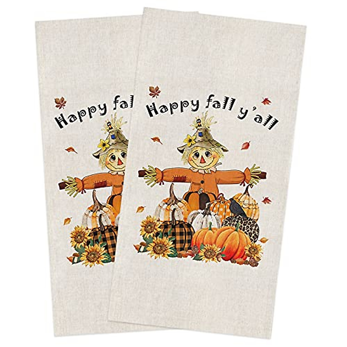 Fall Kitchen Towels Set Happy Fall Y'all Thanksgiving Dish Towel Scarecrow Dishcloths 2 Pack,Absorbent Soft Cotton Dish Cloths Tea Towels Fall Seasonal Decoration Hand Towels Set