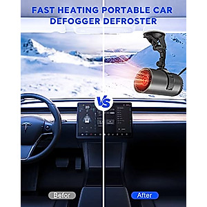 Car Heater Defroster- Portable Car Space Heater, Windshield Defroster Defogger, Heating and Cooling Fan with 12V 150W Thermostat, 3-Outlet USB Plug in Cigarette Lighter for Car SUV Truck