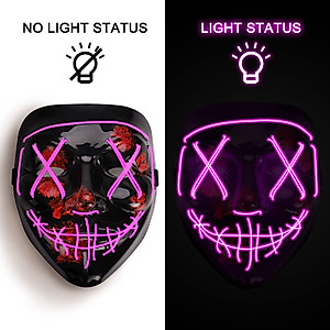 Sago Brothers LED Light Up Mask, Scary Mask for Carnival, Halloween, Rave Parties, Clubs, Masquerades, Costume Parties, 3 Light Modes, One Size Fits All, Unisex-Adults