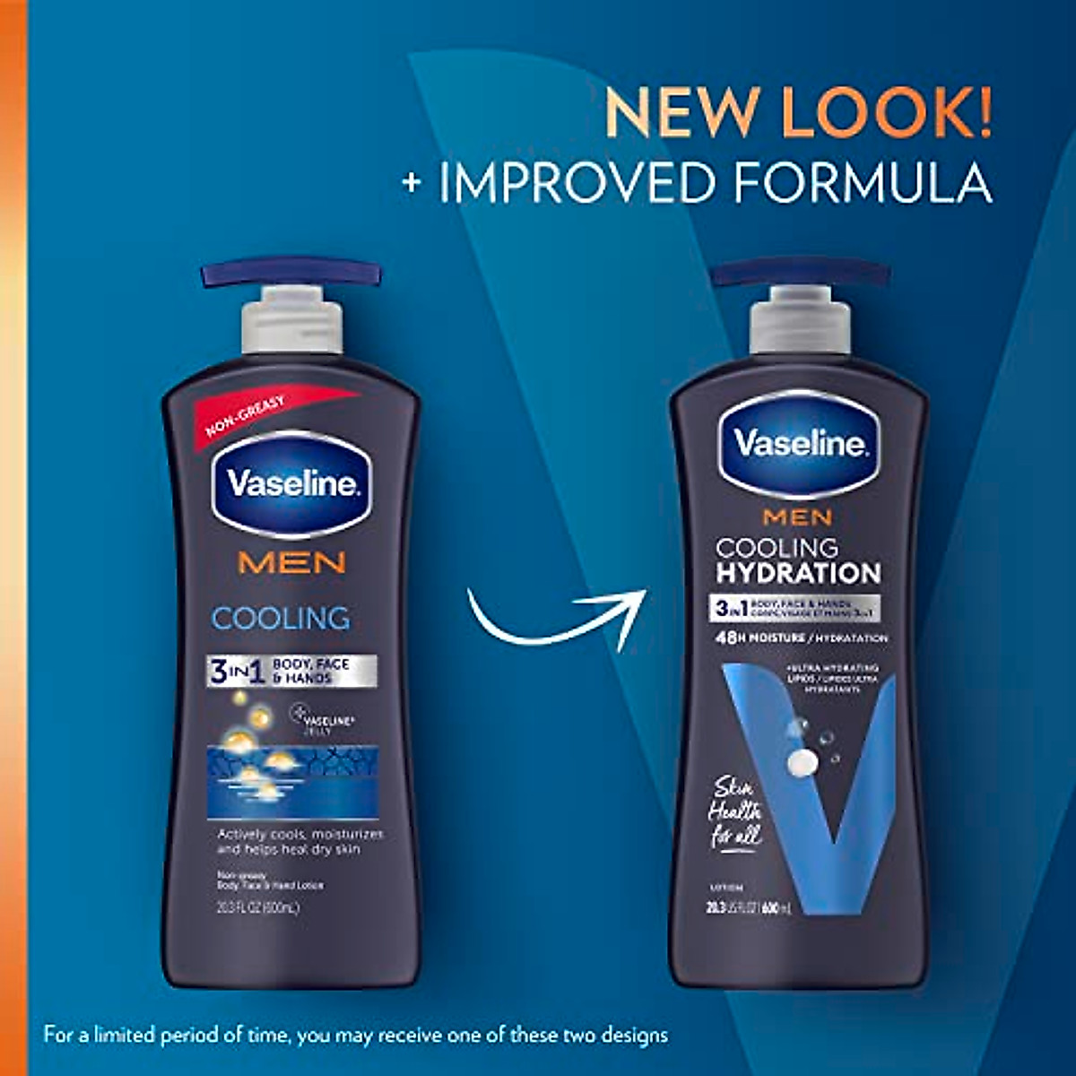 Vaseline Men Cooling Hydration 3-in-1 Face, Hands & Body Lotion for Men for Dry Skin with Menthol & Ultra-Hydrating Lipids 20.3 oz, Pack of 4