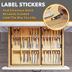 SpaceAid Bamboo Silverware Drawer Organizer with Labels (Natural, 6 Slots) and 6 Pcs Bamboo Drawer Organizer Storage Box Set